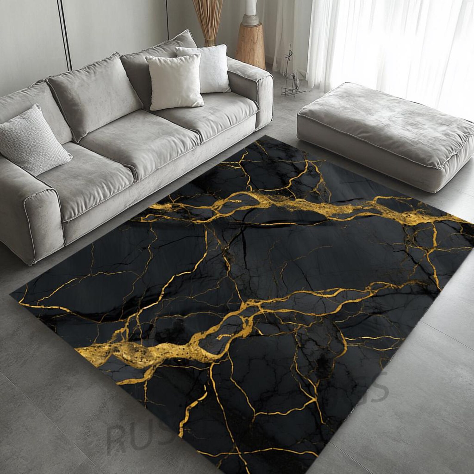 Marble Patterned Rug, Black Marble Rug, Modern Carpet, Home Decor ...