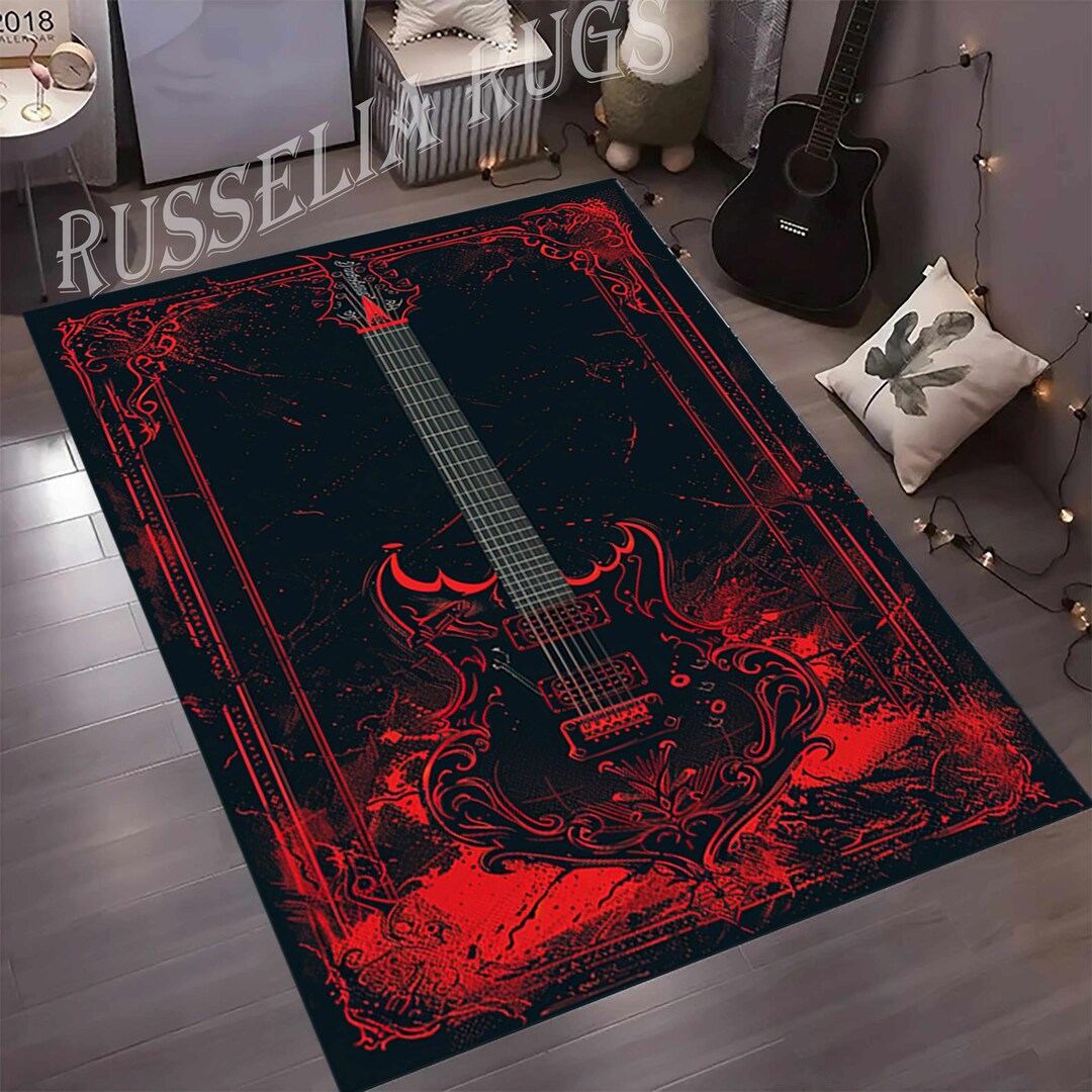 Guitar Rug, Guitar Area Rug, Traditional Style Guitar Rug, Rock and ...