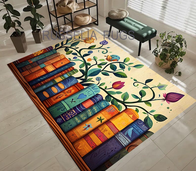 Bookshelf Rug, Bookshelf Decor Rug,bookshelf Pattern Rug, Colorful ...