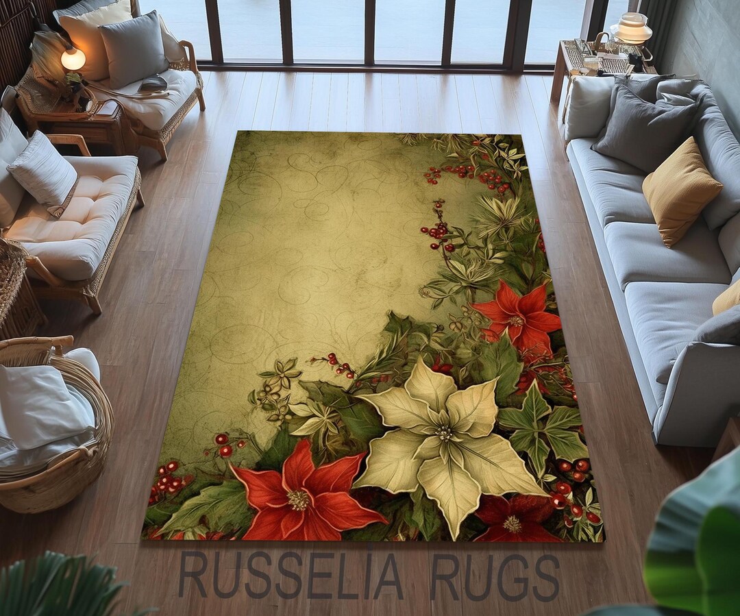 Poinsettia Christmas Rug, Poinsettia Rug, Christmas Rug,new Year Rug ...