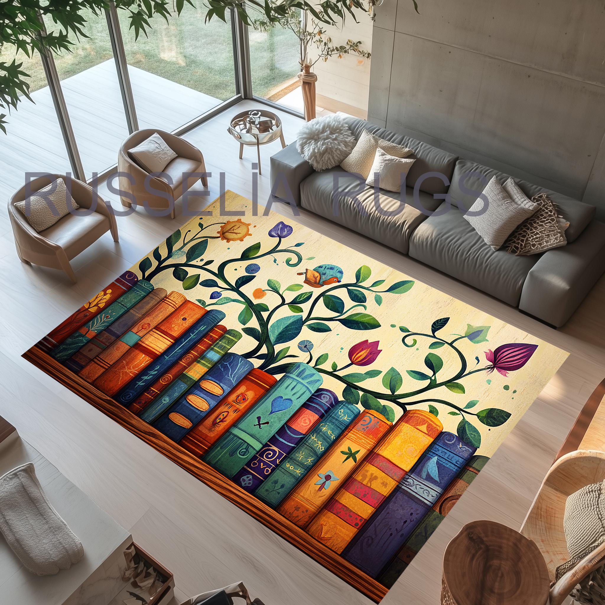 Bookshelf Rug, Bookshelf Decor Rug,bookshelf Pattern Rug, Colorful ...