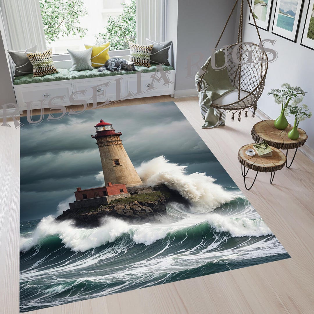 Lighthouse Rug,seascape Rug,nature View Rug,landscape Rugs,stormy Rug ...