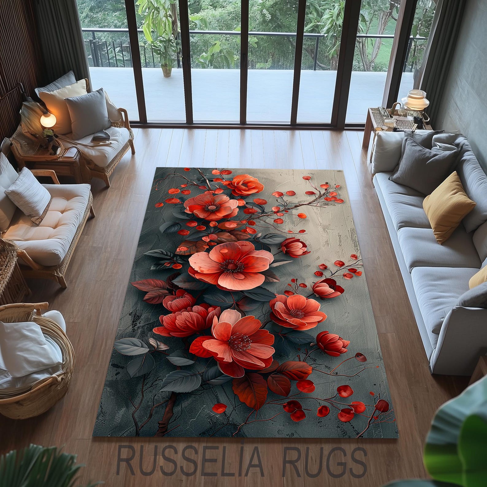 Colorful Aesthetic Flower Rose Rug, Floral Kitchen and Living Room Rug ...
