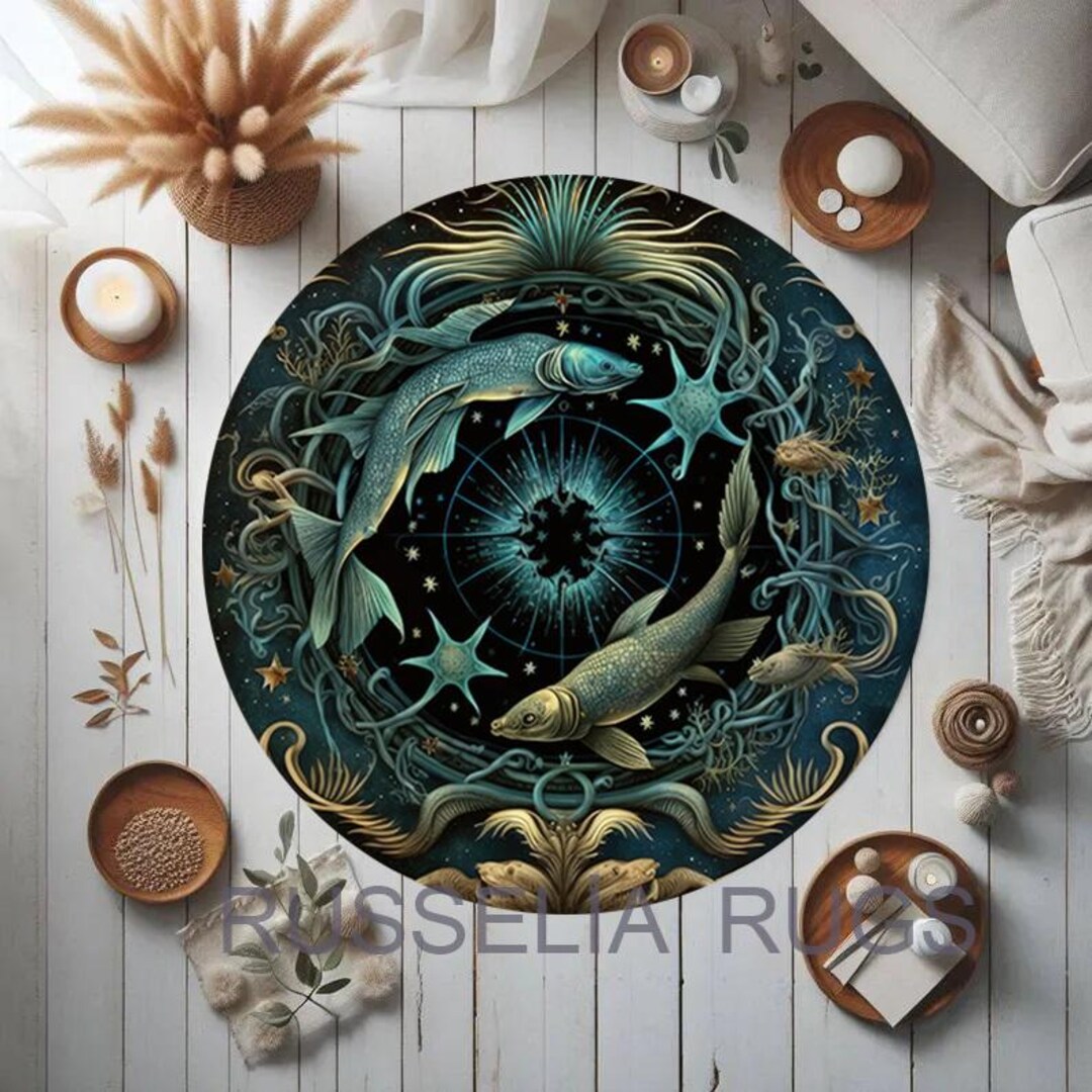 Koi Fish Rug, Couple Koi Fish Rug, Floral Koi Fishes Rug,round Koi Fish ...