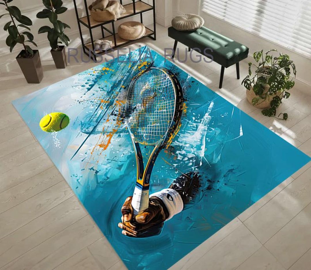 Tennis Rug, Tennis Ball Rug, Tennis Racket Rug, Area Rug, Living Room ...