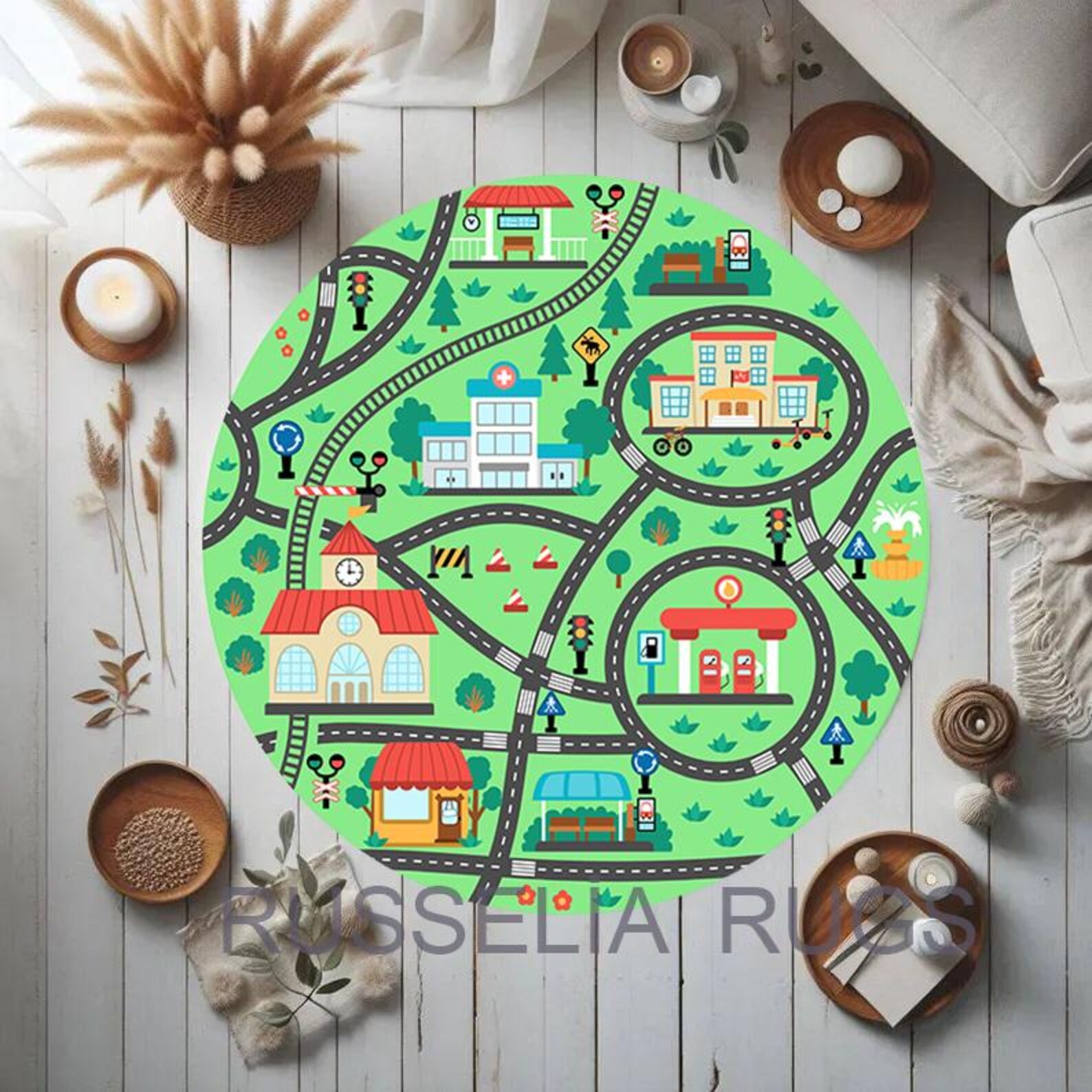 Car Playing Rug,activity Rug, City Kids Rug, Road Playground Rug, Ultra ...