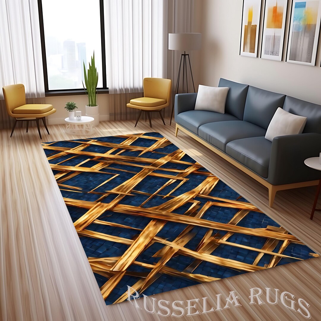 Blue Gold Runner Rug,blue Gold Area Rug,blue Gold Rug,blue Gold Long ...