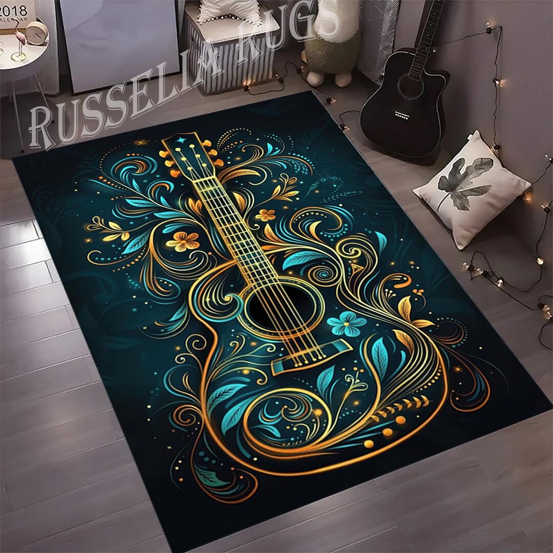 Golden Guitar Rug,floral Guitar Rug,design Guitar Rug,guitar Rug ...