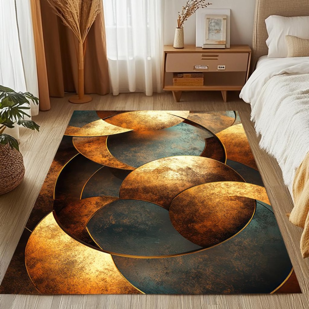 Golden Circles Rug, Modern Rug, Gold Pattern Rug, Shapes Area Rug,gold ...