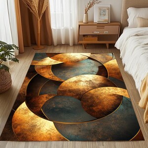 Golden Circles Rug, Modern Rug, Gold Pattern Rug, Shapes Area Rug,gold ...