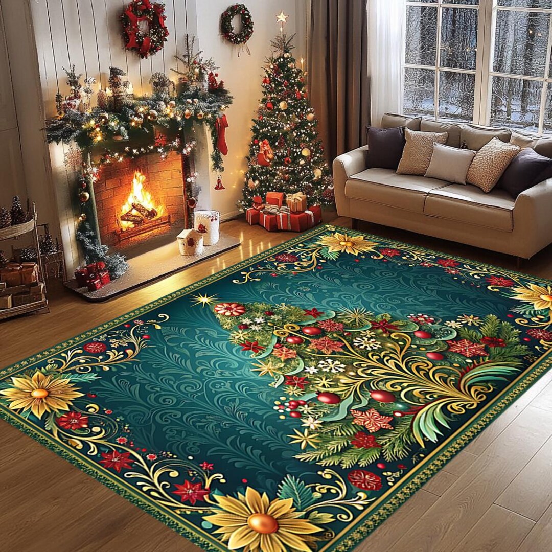 Traditional Christmas Tree Rug, Christmas Decoration Rug, Christmas ...