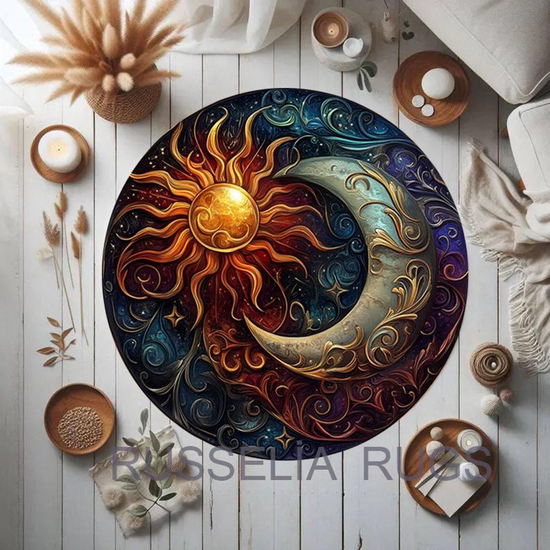 Moon Rug, Sun Rug, Sun and Moon Pattern Rug, Sun and Moon Round Rug ...