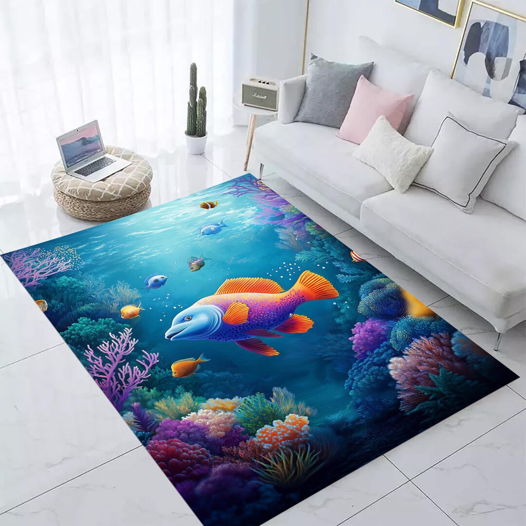 Aquarium Rug, Oil Painting Fish Rug, Ocean Landscape Rug, Fish Rug ...