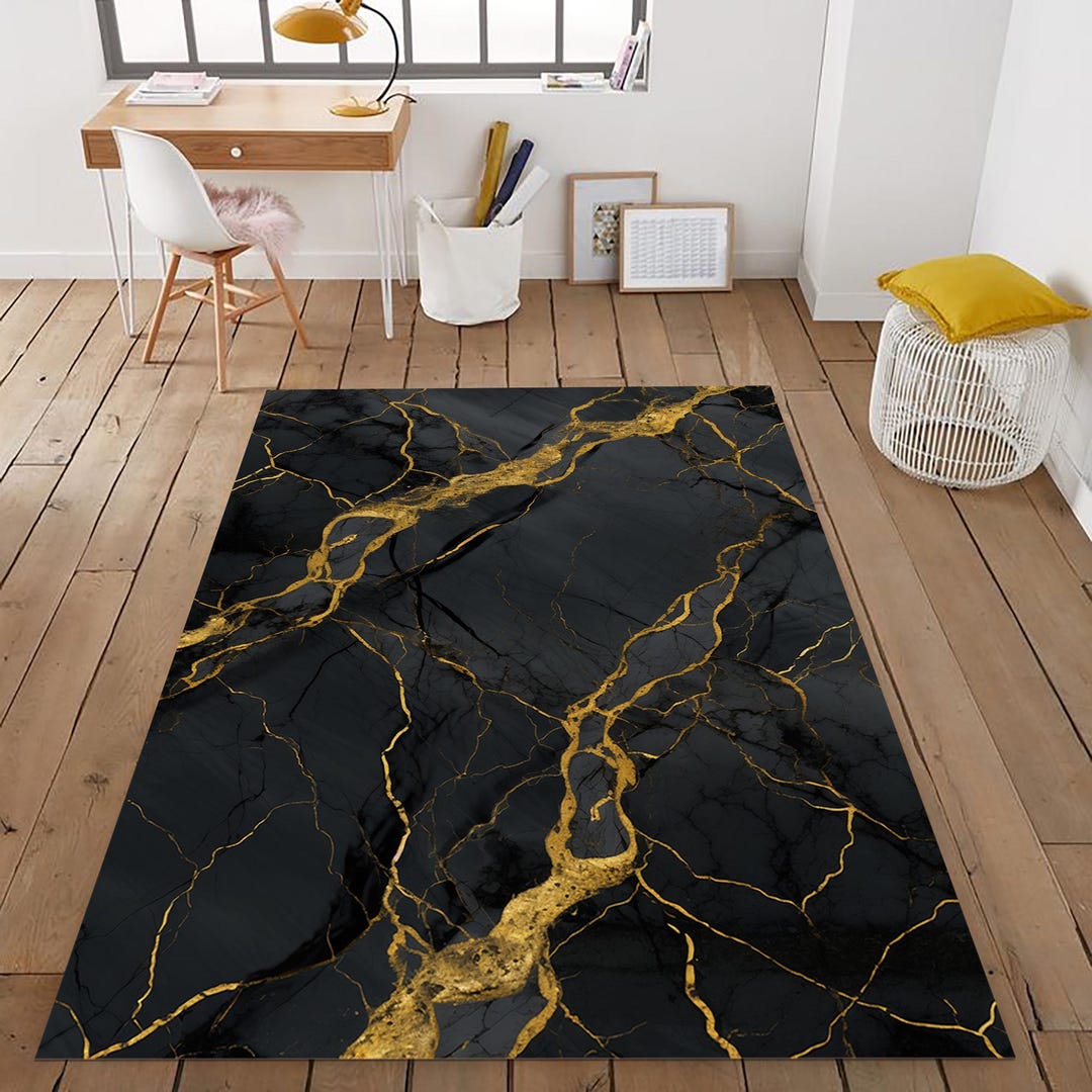 Marble Patterned Rug, Black Marble Rug, Modern Carpet, Home Decor ...