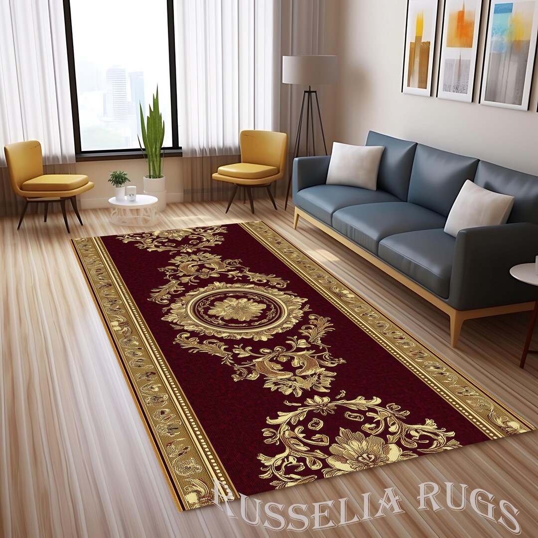 Dark Burgundy Rug,burgundy Oriental Rug,gold and Burgundy Rug,boho ...
