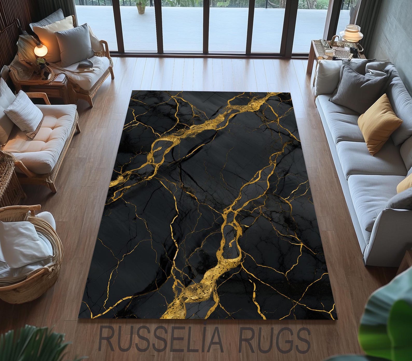Marble Patterned Rug, Black Marble Rug, Modern Carpet, Home Decor ...