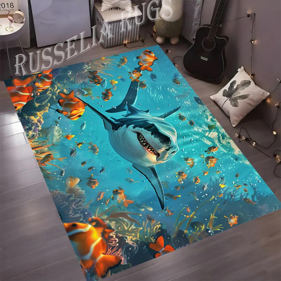 Shark Rug,shark Pattern Rug,animal Pattern Rug,ocean Theme Rug,sea Rug ...