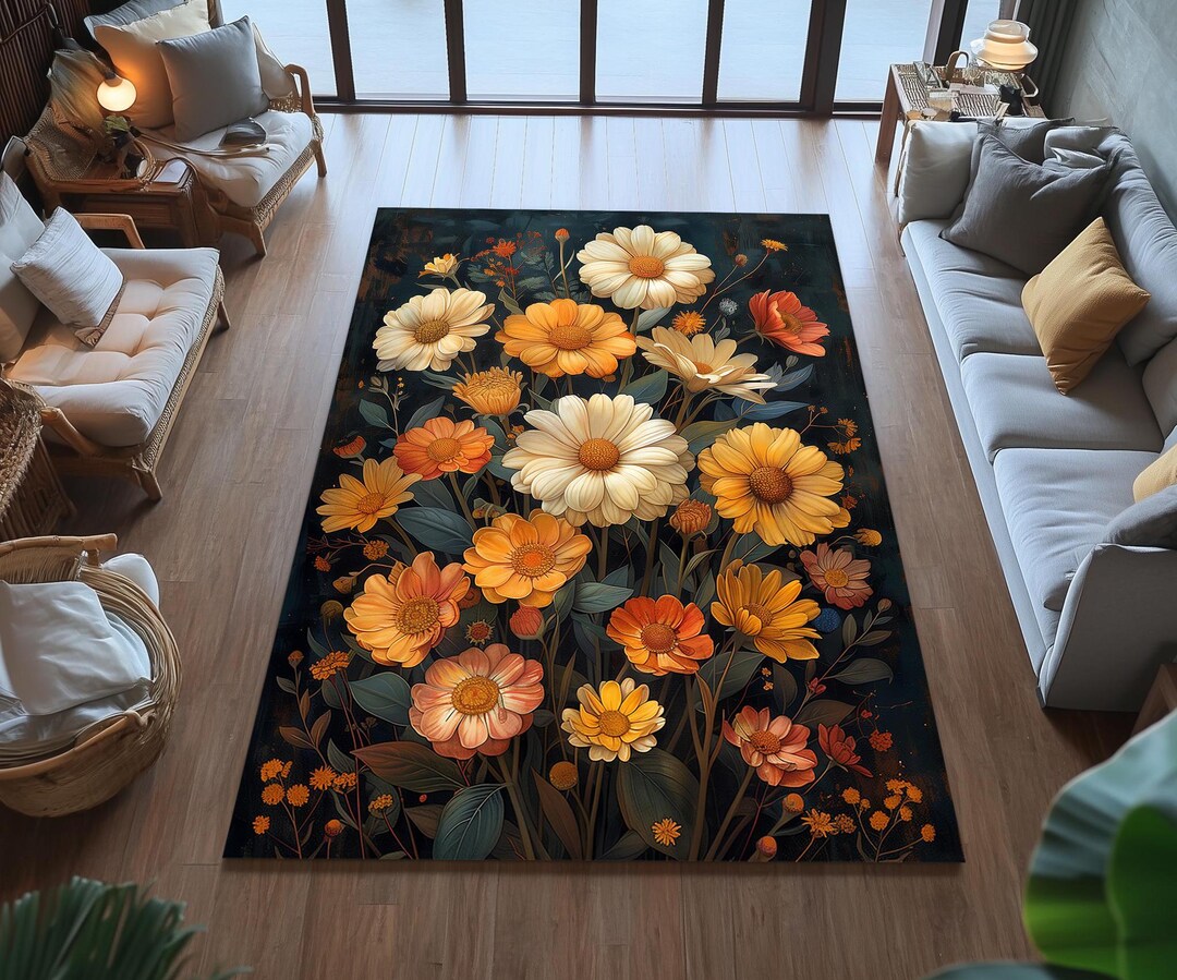 Colorful Flower Rug,garden Area Rug,flower Garden Rug,traditional ...
