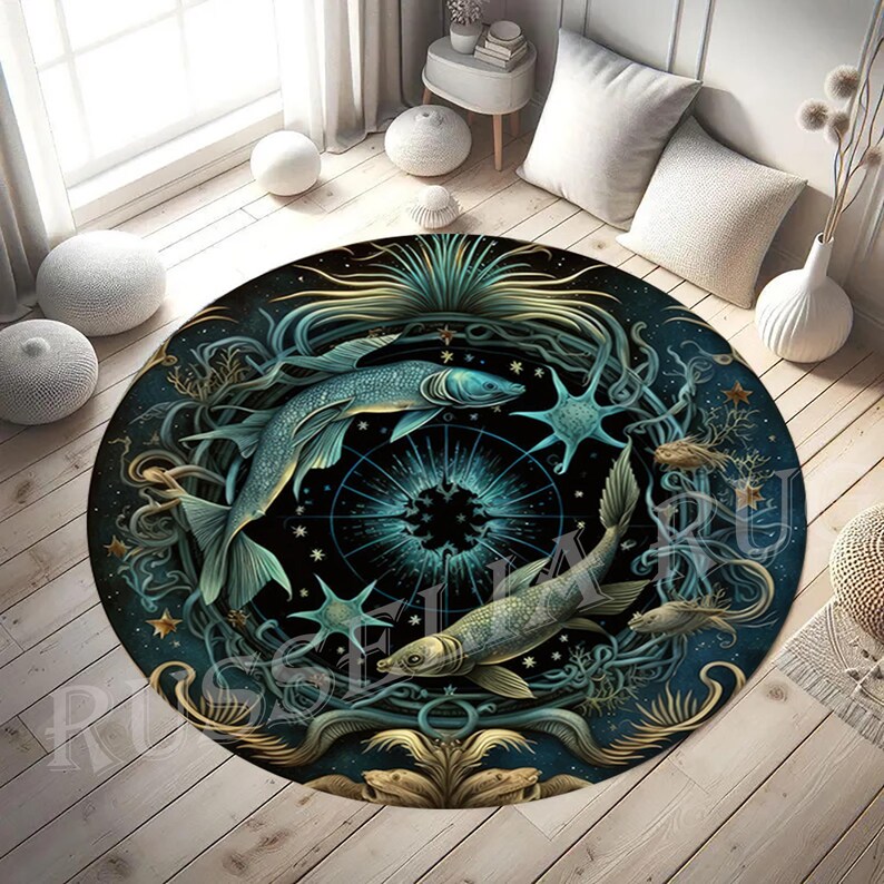 Koi Fish Rug, Couple Koi Fish Rug, Floral Koi Fishes Rug,round Koi Fish ...