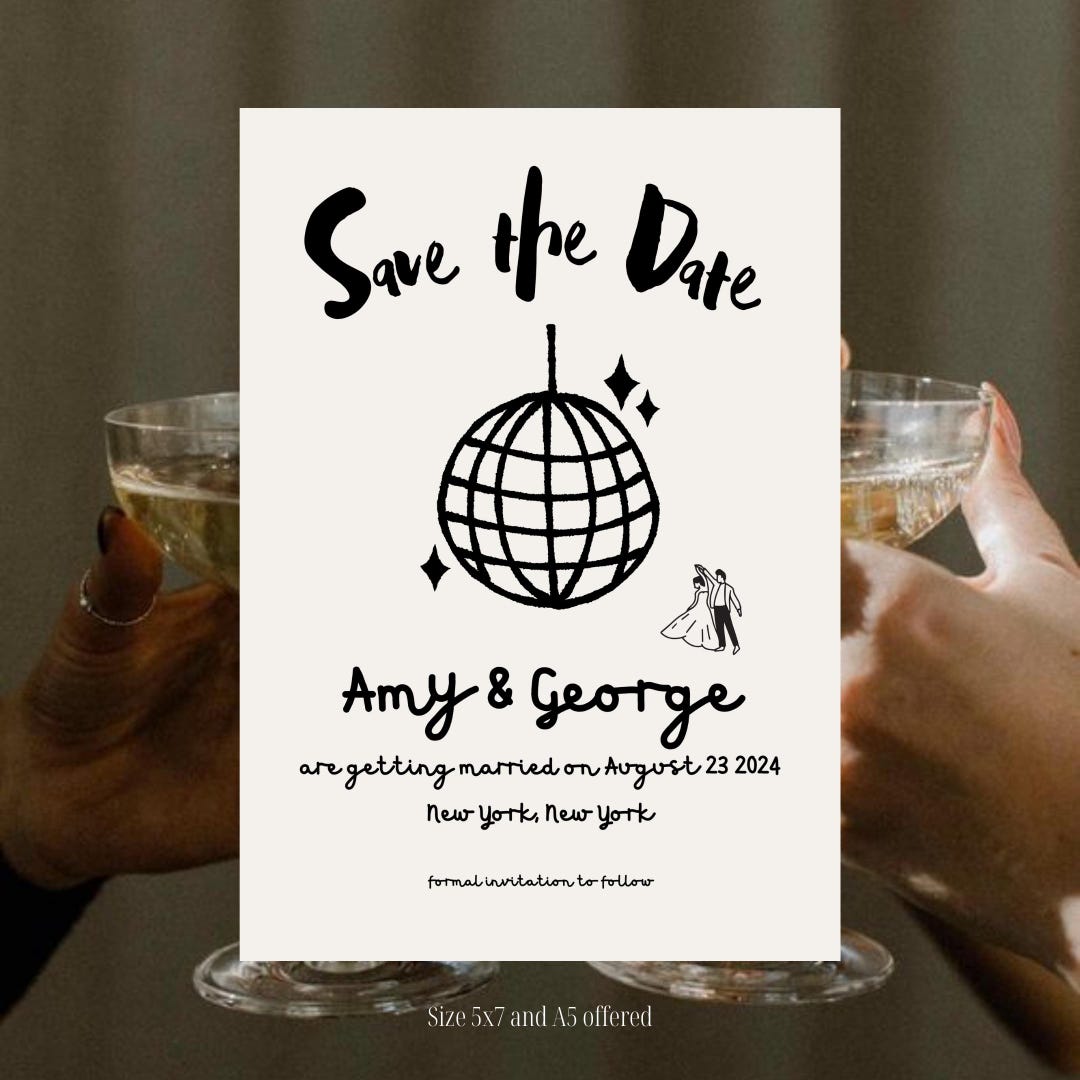 Save the Date Template, Disco Ball Save the Date, Aesthetic, Retro ...