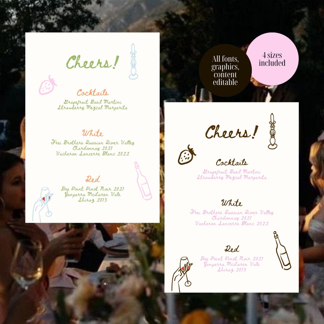 Italian Wedding Drinks Menu Template: Editable Digital Download - Etsy