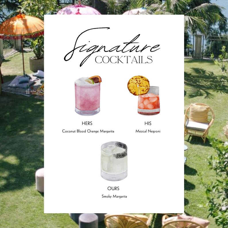 Signature Drinks Sign Template, Bar Menu, Classic, Wedding Cocktail ...