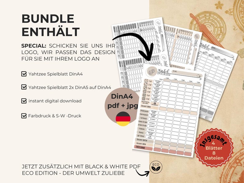Yahtzee Score Sheet German, Yahzee Dice Game Template for Game Night ...