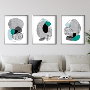 Teal Abstract Wall Art, Art Print Set of 3, Teal Decor, Abstract Art ...