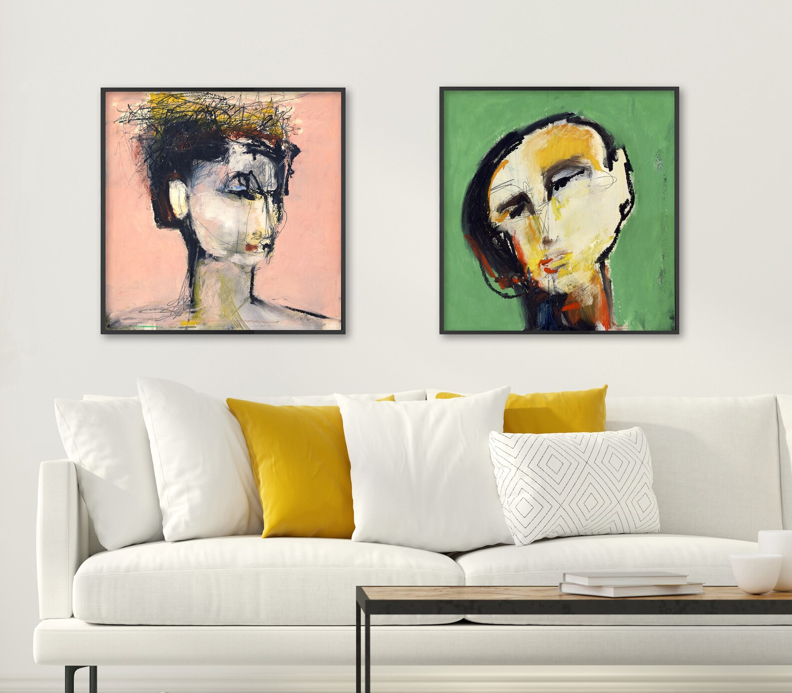 Framed Portrait Print Set of 2 Prints Abstract Portrait Wall | Etsy