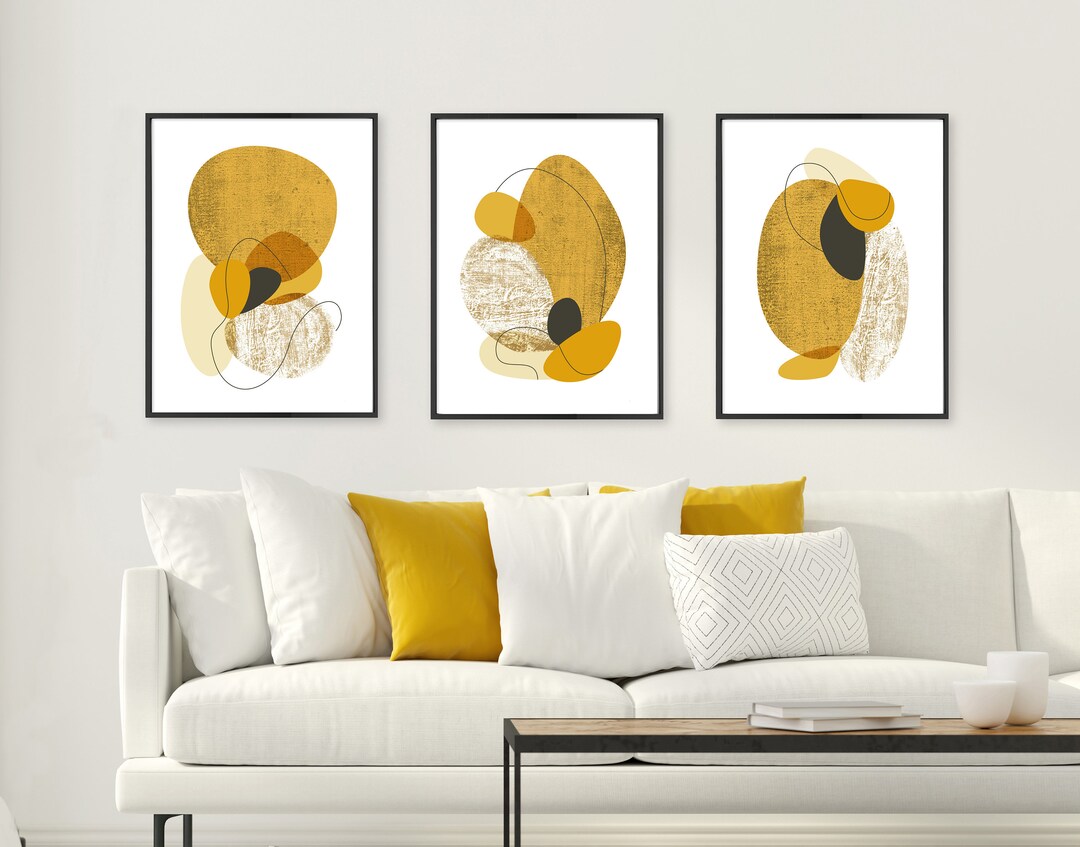 Modern Ochre Print Set of 3, Printed Abstract Art for Your Mid Century ...