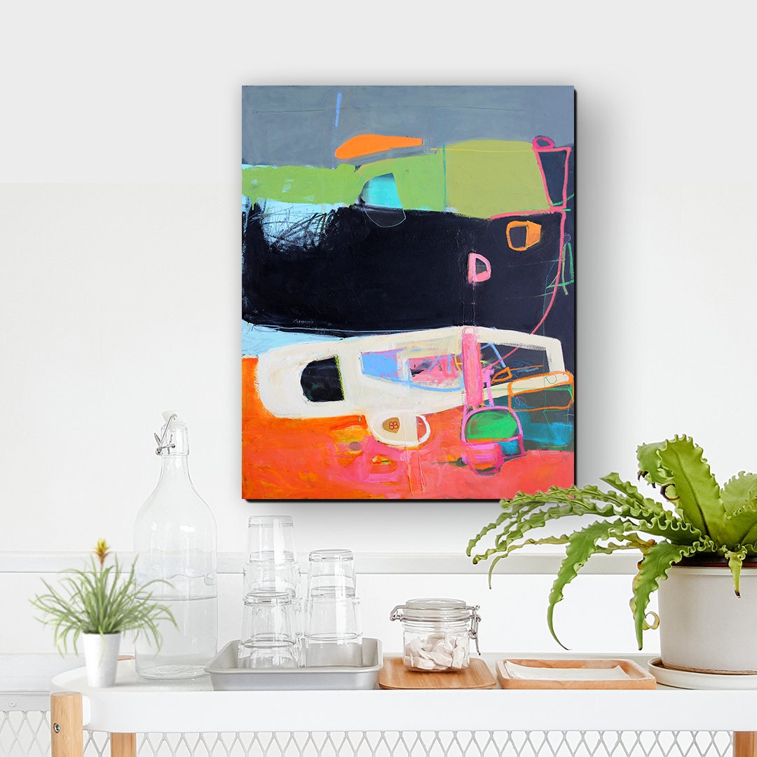 Colorful Abstract Canvas Art Contemporary Wall Art Mid - Etsy