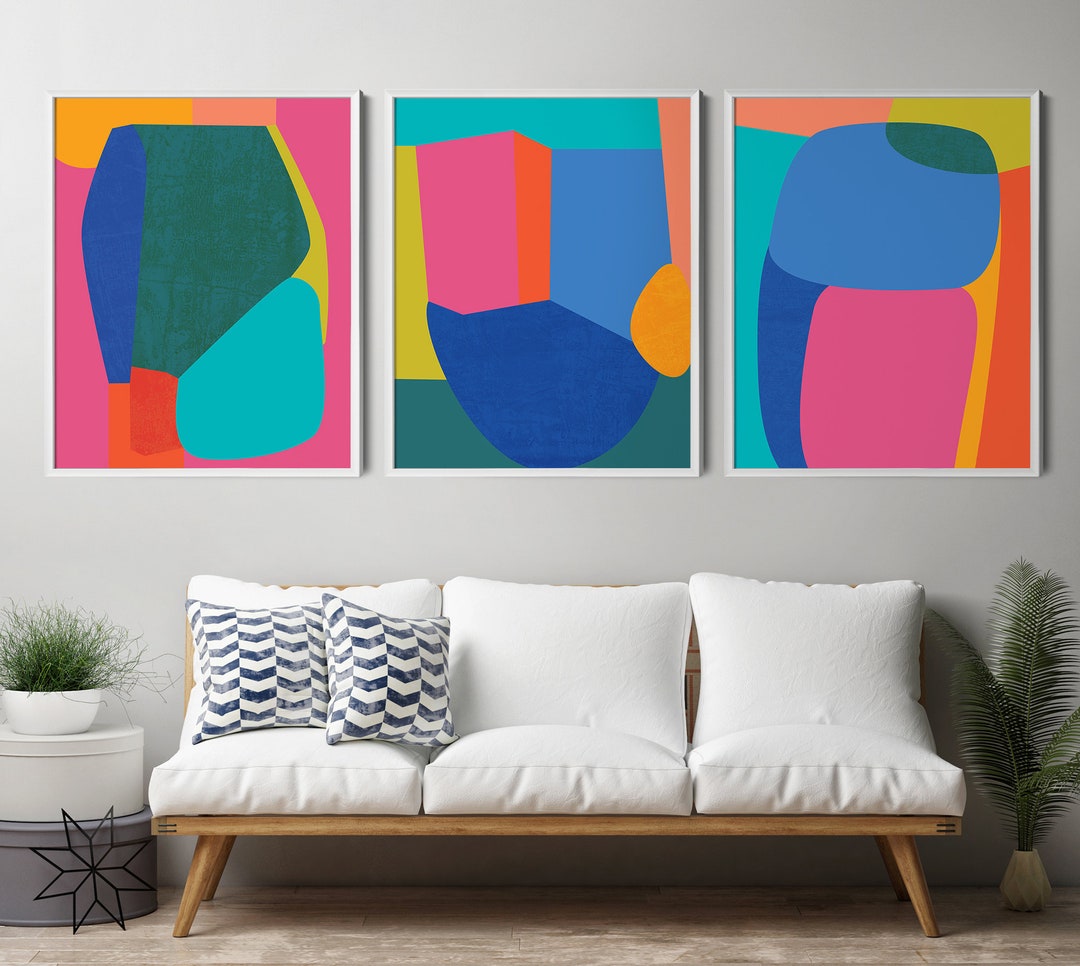 Jewel Tone Colorful Canvas Art Set of 3, Large Abstract Canvas Wall Art ...