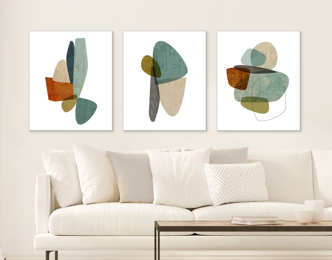 Mid Century Modern Canvas Art Set of 3, Large Abstract Canvas Wall Art ...