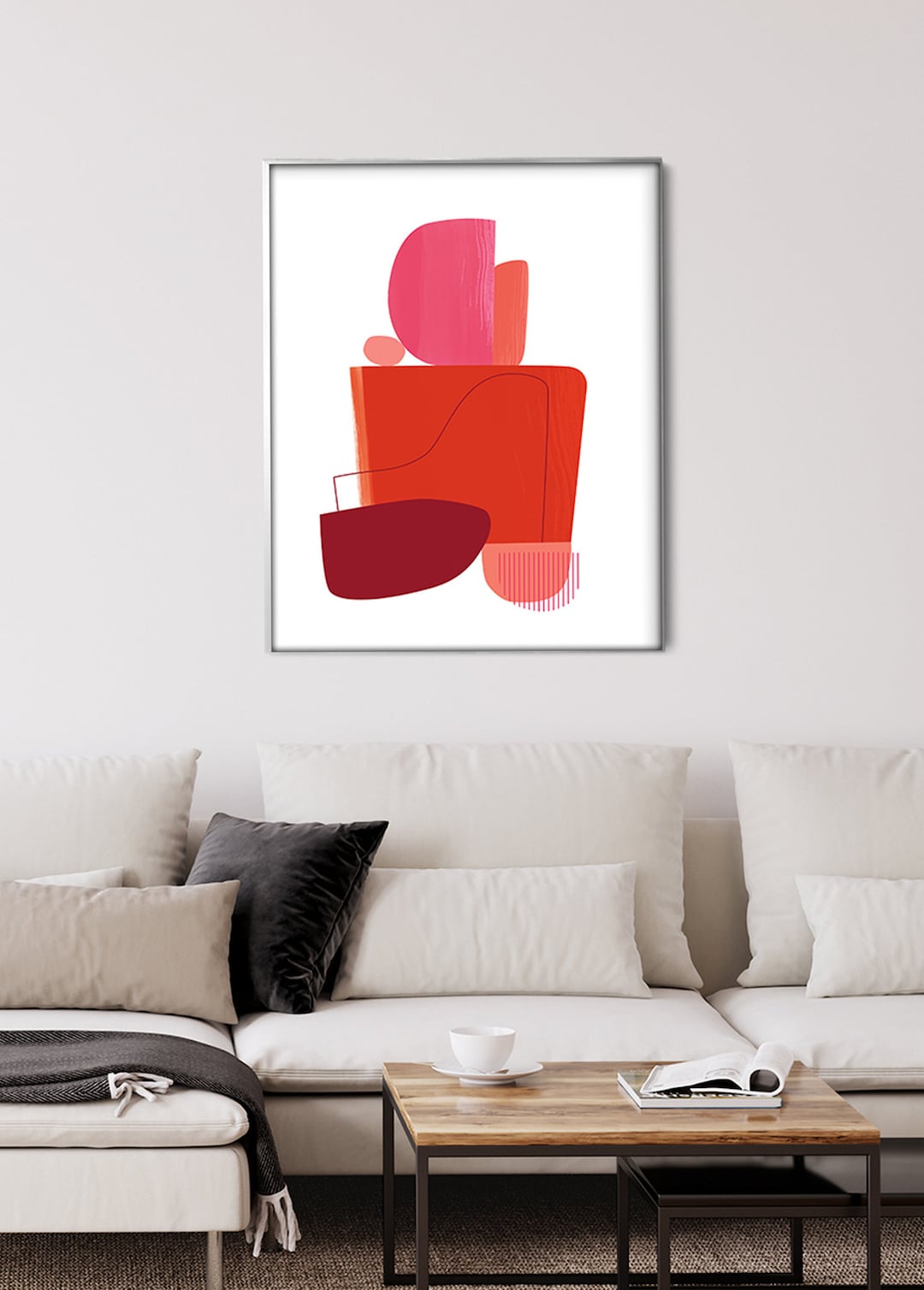 Mid Century Art Print, Red Abstract Wall Decor, Modern Art, Love Print ...