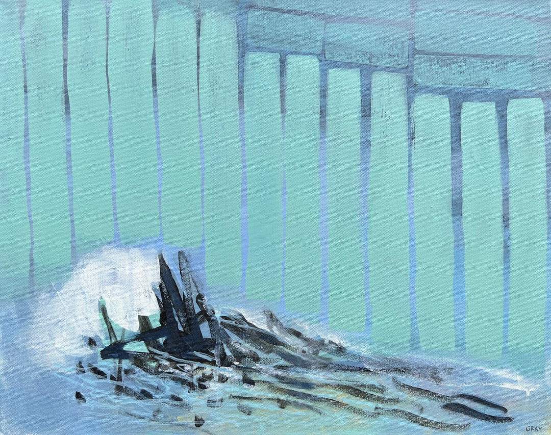 Original Abstract Painting, Rain Landscape Painting, Blue and Aqua ...