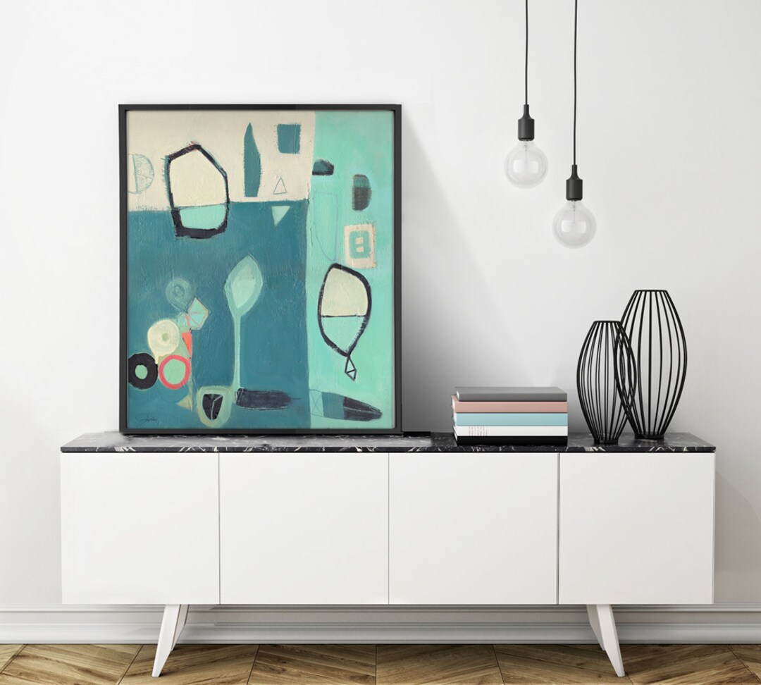 Mid Century Modern Print, Modern Teal Painting, Abstract Art Print - Etsy
