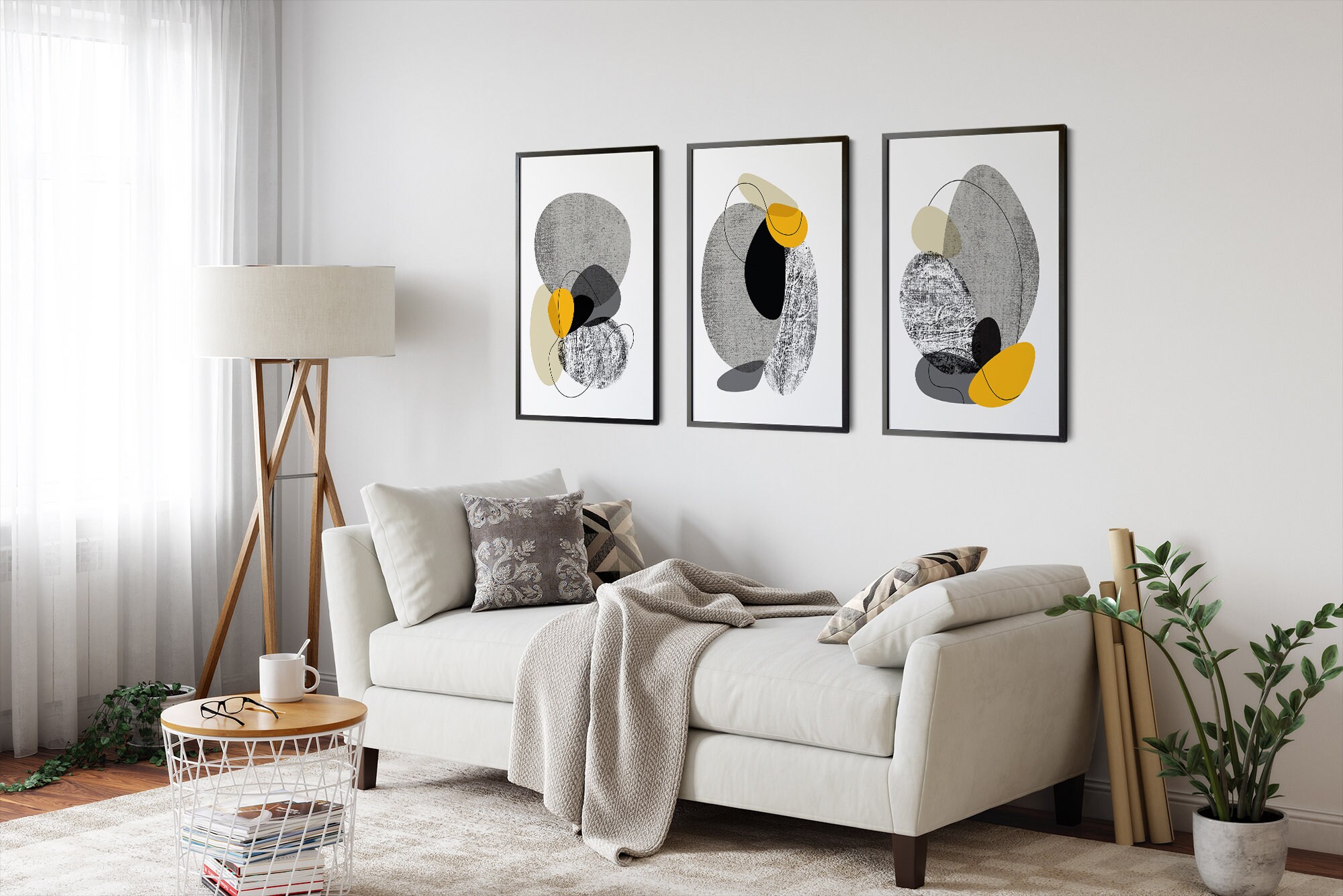 Framed Modern Art Print Set of 3, Abstract Art Prints, Living Room Wall ...