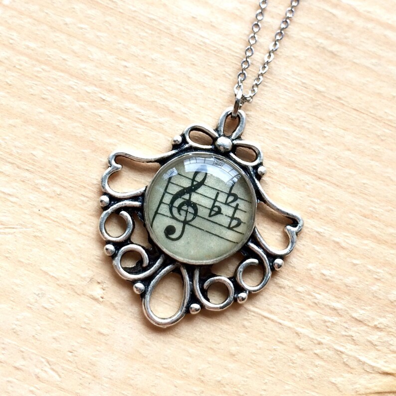 Fancy Treble Clef Music Necklace | Etsy