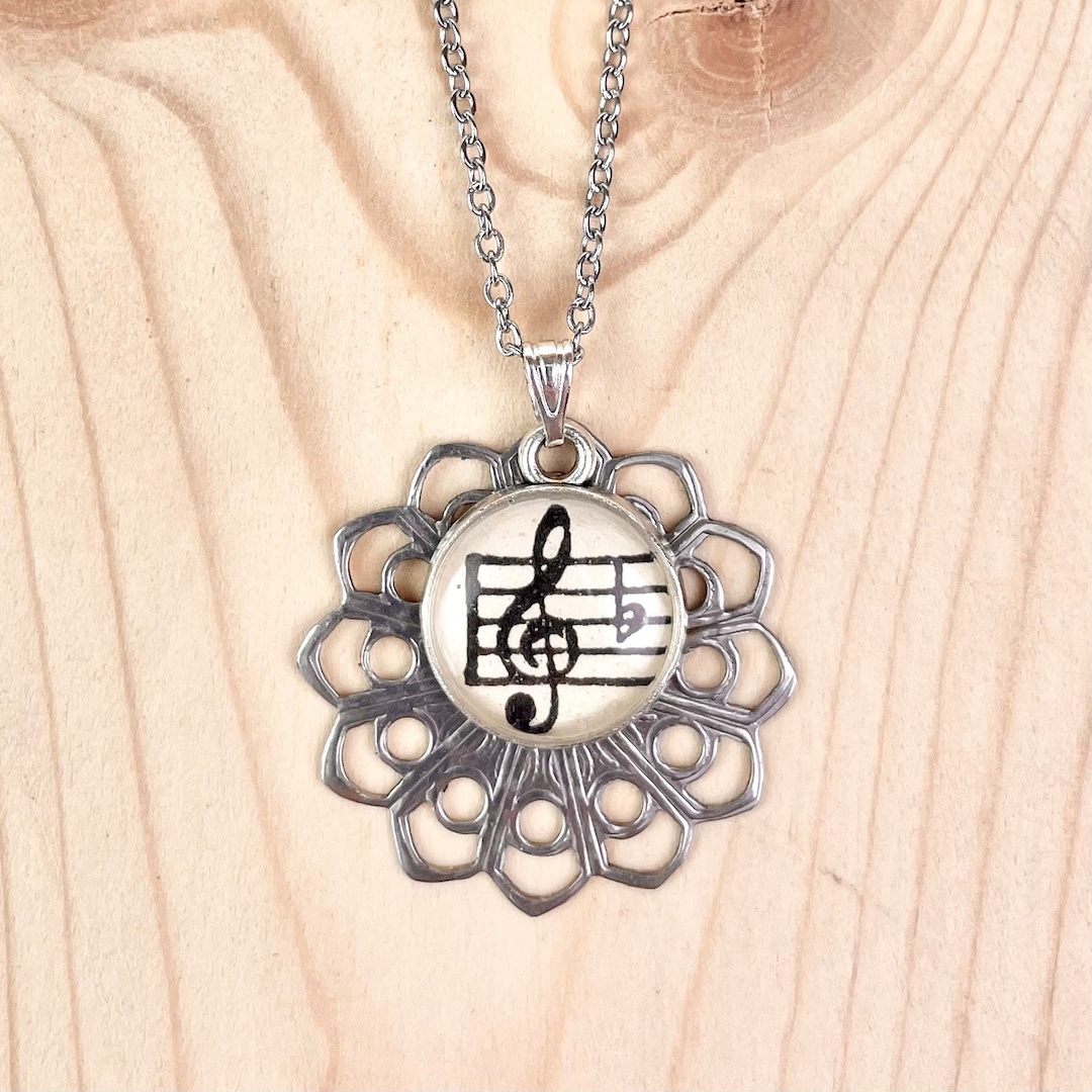 Floral Geometric Treble Clef Music Necklace - Etsy