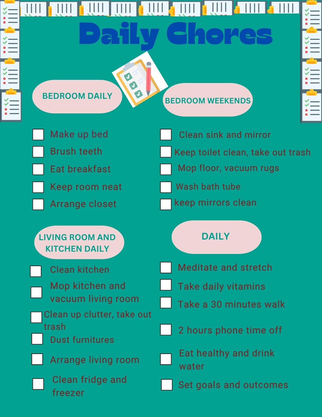 Checklist for Bedtime, Morning, Daily and After Work - Etsy