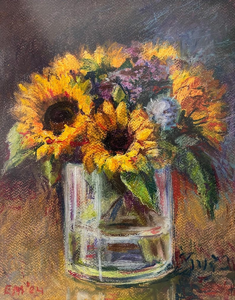 Original Still Life With Sunflowers. Oil Pastel. - Etsy