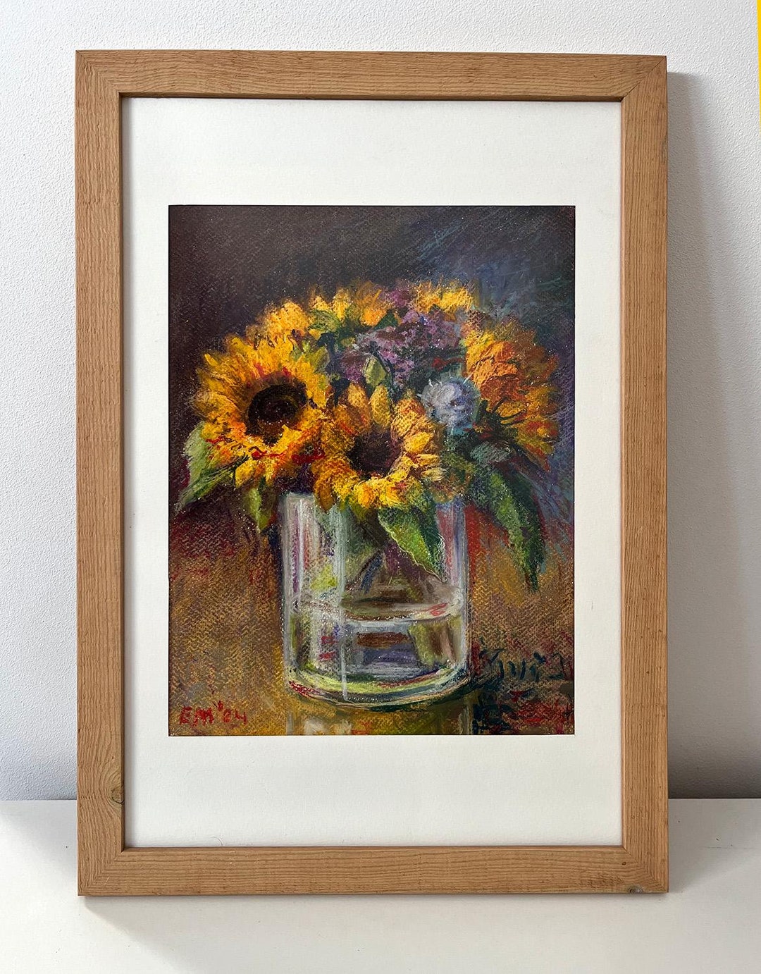 Original Still Life With Sunflowers. Oil Pastel. - Etsy