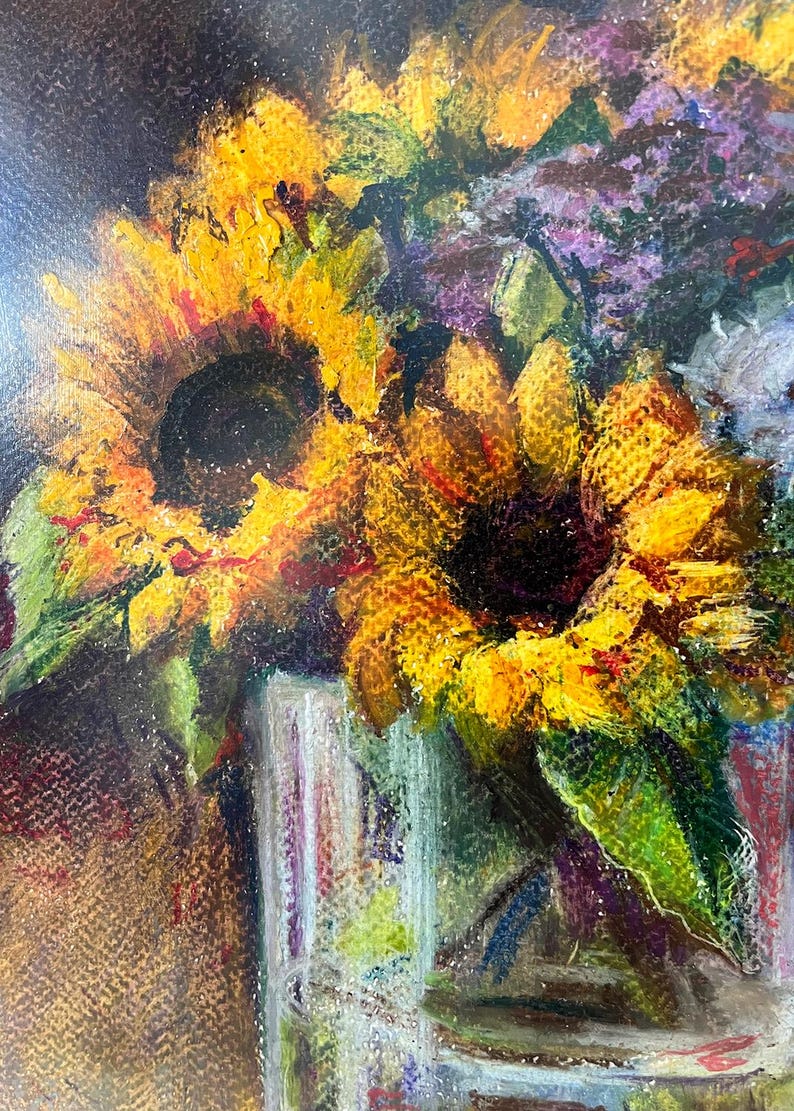 Original Still Life With Sunflowers. Oil Pastel. - Etsy