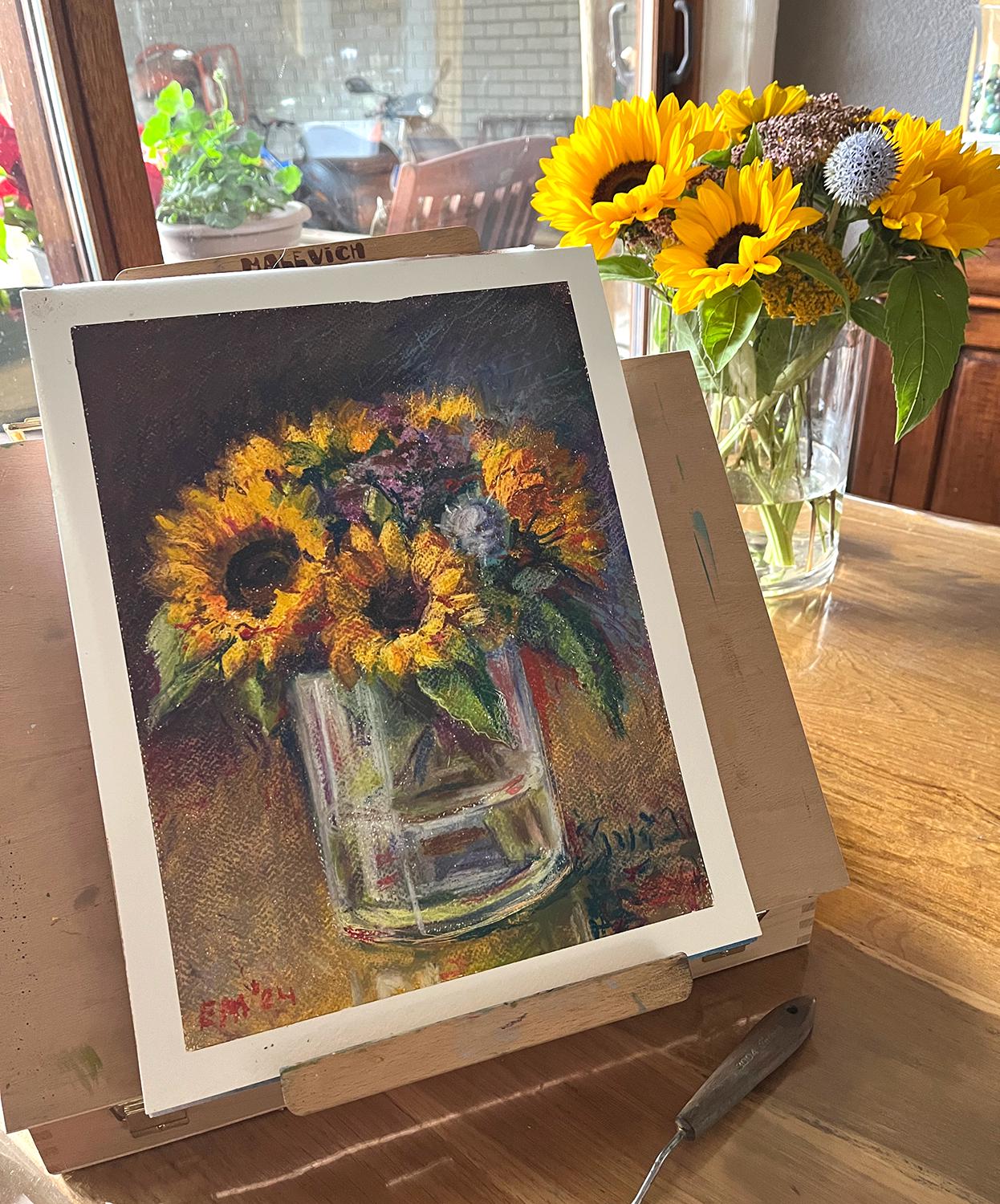 Original Still Life With Sunflowers. Oil Pastel. - Etsy