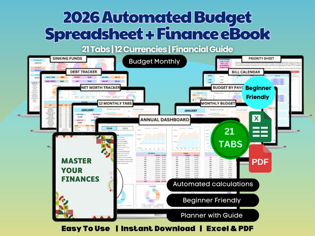 2026 Budget Spreadsheet & Finance Ebook | Automated Excel Template ...