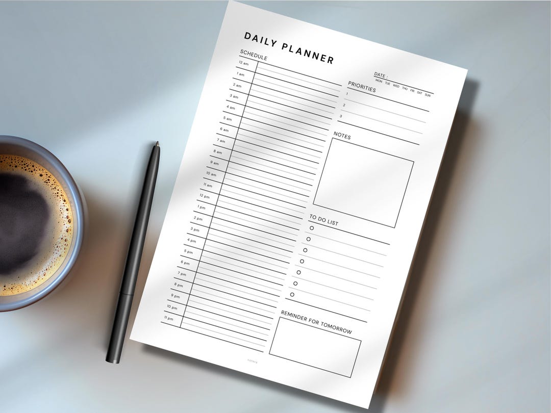 Minimal Daily Planner 24 Hour Schedule Printable PDF | A4 A5 US Letter ...