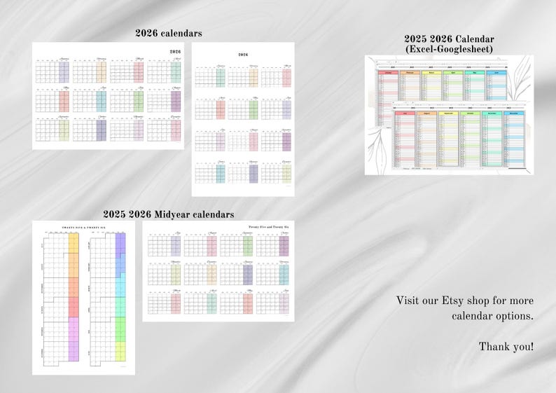 2025 2026 Excel Google Sheets Calendar Excel Template Digital Planner ...