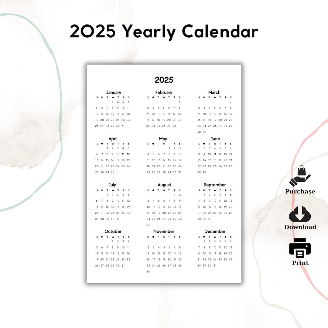 2025 Printable Year View Calendar PDF, Yearly Calendar Ready to Print ...