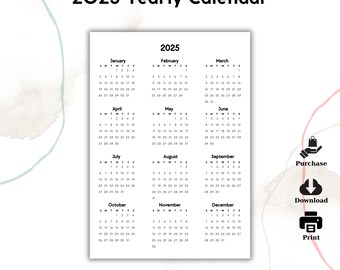 Printable 2025 Year View Calendar - Etsy