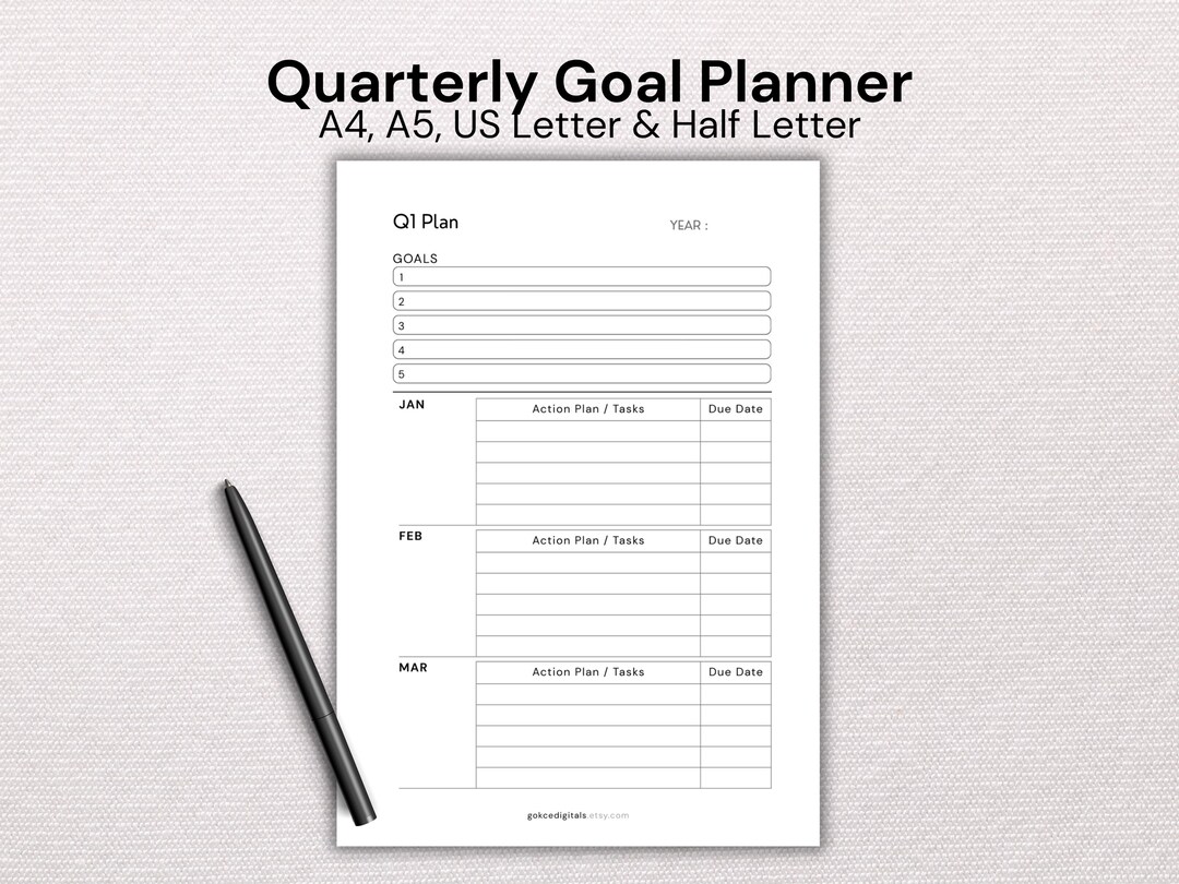Quarterly Goal Planner Printable | 4 Page Goal Planning Worksheet ...